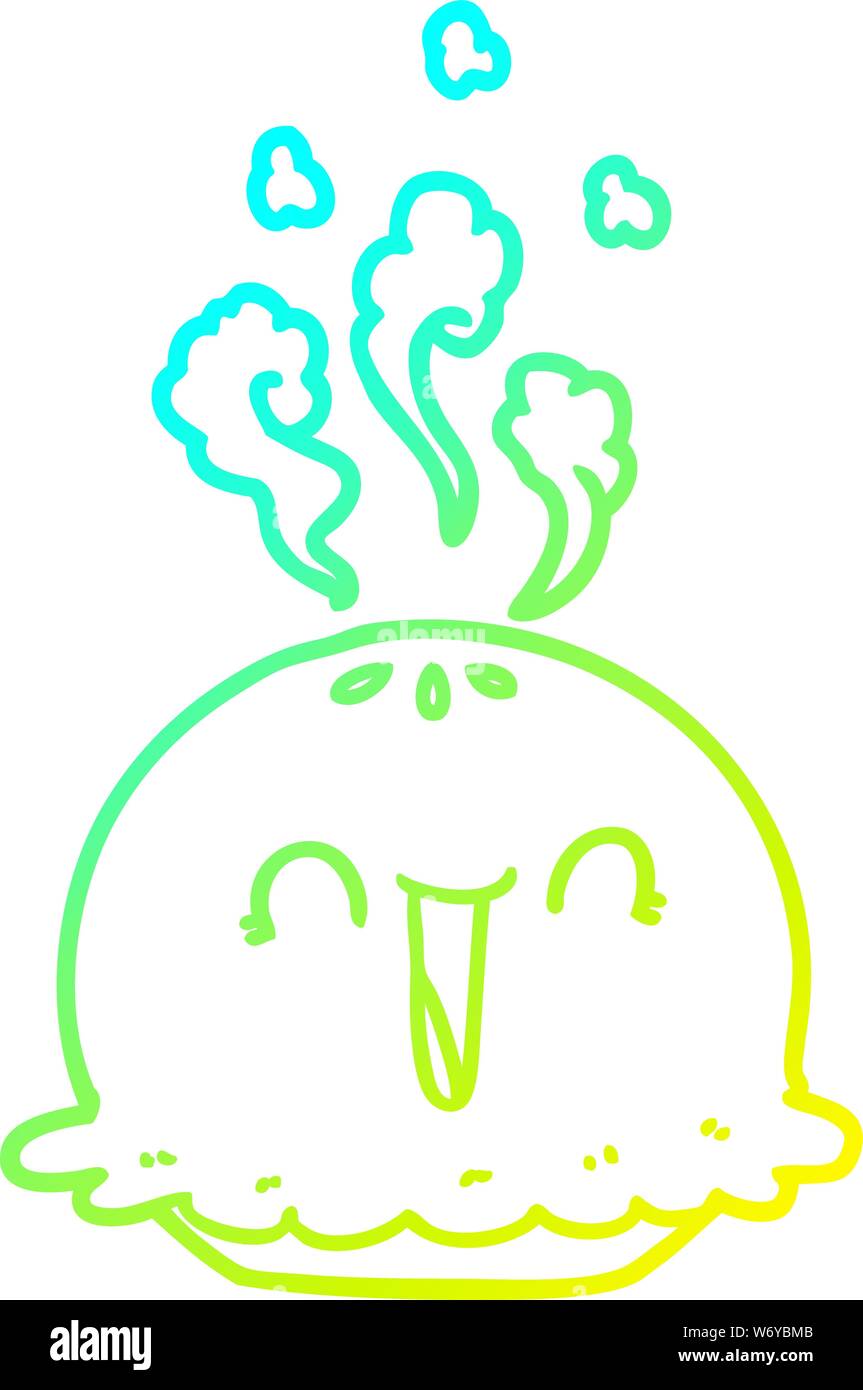 cold gradient line drawing of a cartoon happy pie Stock Vector Image ...