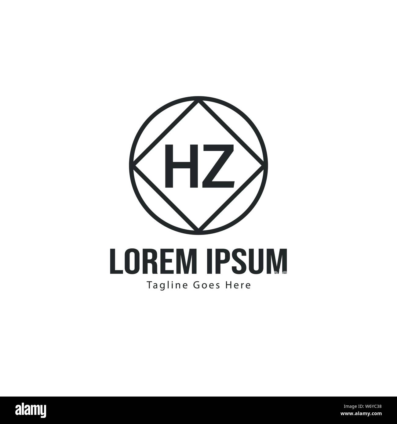 Initial HZ logo template with modern frame. Minimalist HZ letter logo ...