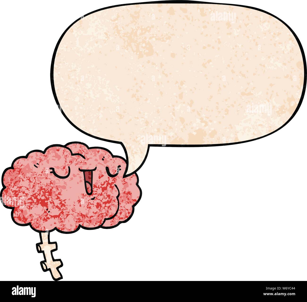 happy cartoon brain with speech bubble in retro texture style Stock ...