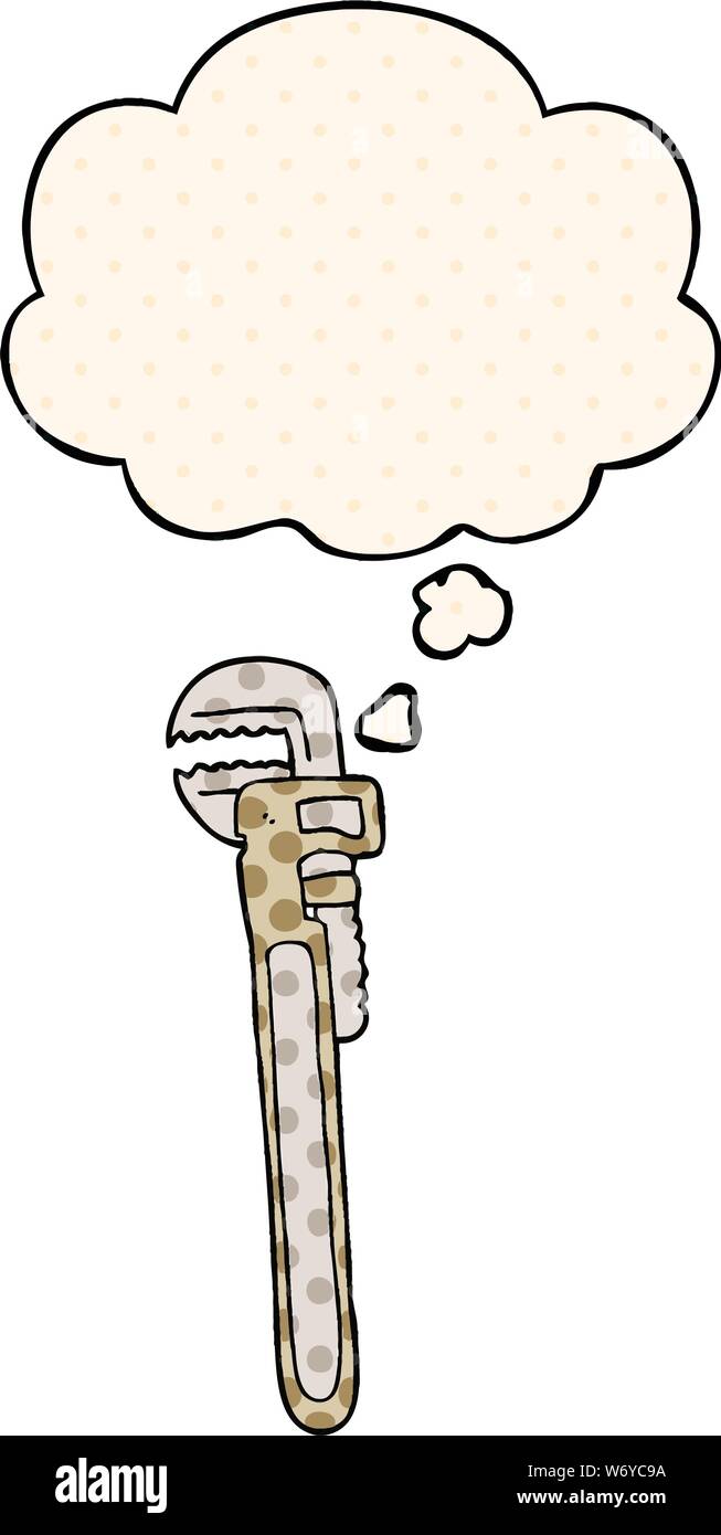 cartoon adjustable wrench with thought bubble in comic book style Stock ...