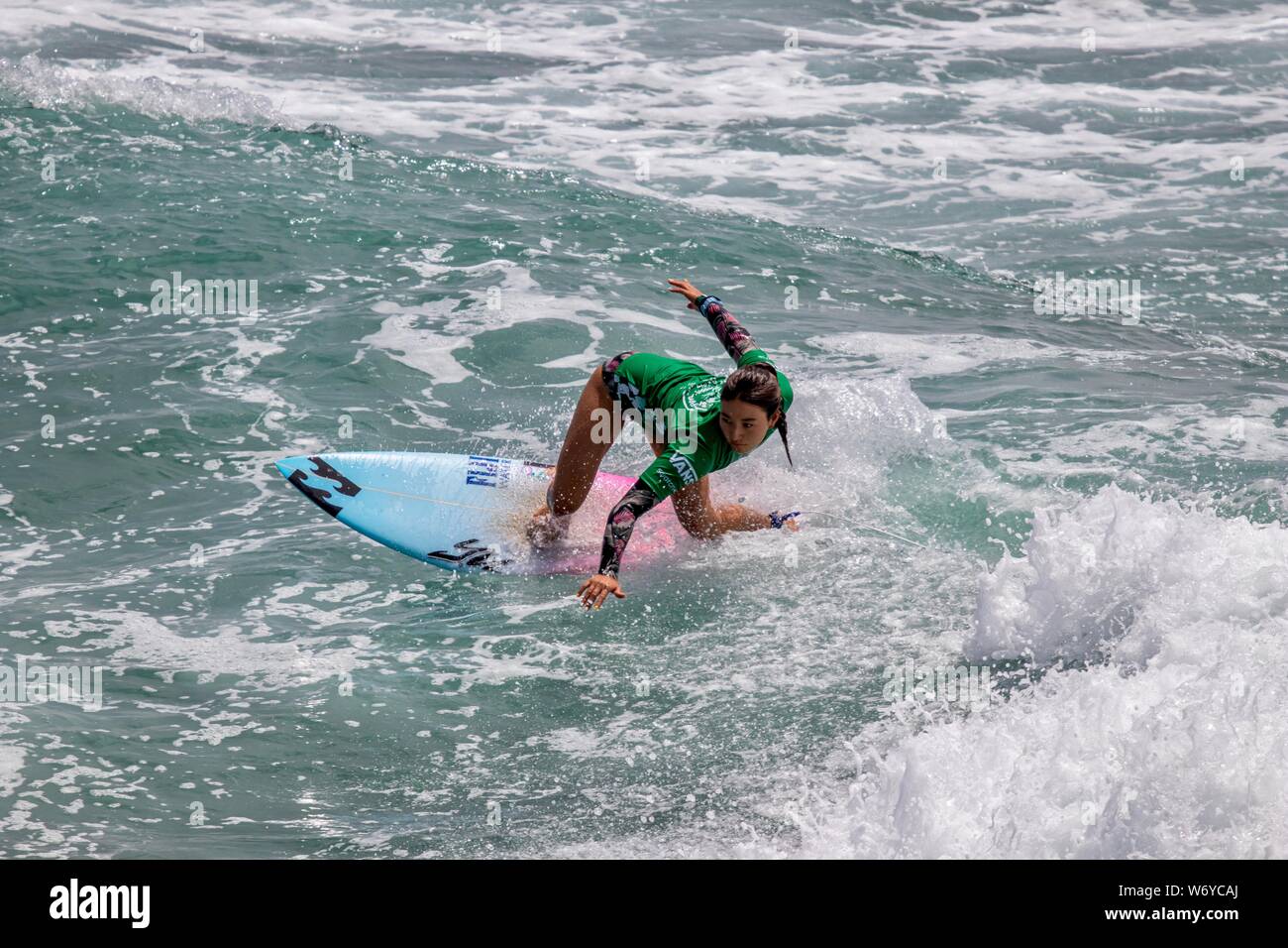 Shino Matsuda of Japan competes in the Vans US Open of Surfing 2019 ...