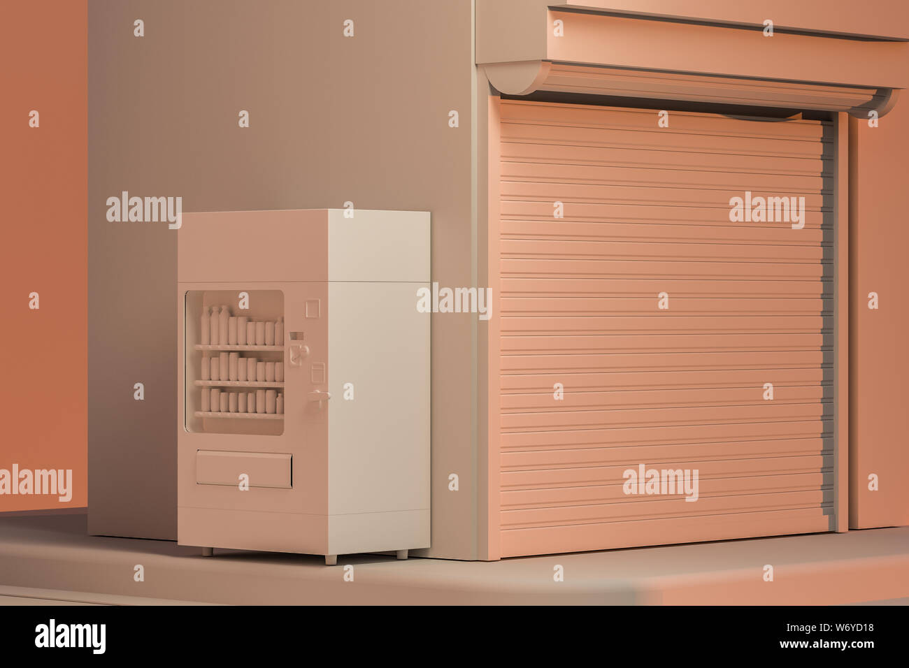 The street corner of a city, with a vending machine by the road at ...