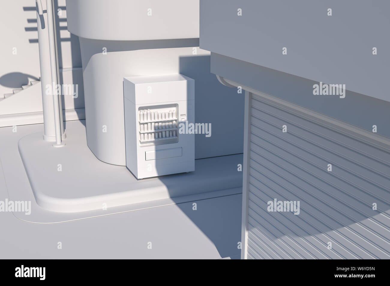 The street corner of a city, with a vending machine by the road, 3d ...
