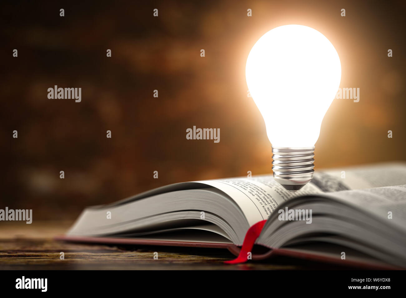 Light bulb on the open book. Idea and creativity concept background. 3d illustration Stock Photo ...