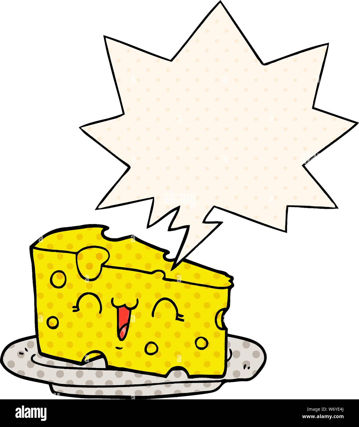 cute cartoon cheese with speech bubble in comic book style Stock Vector ...