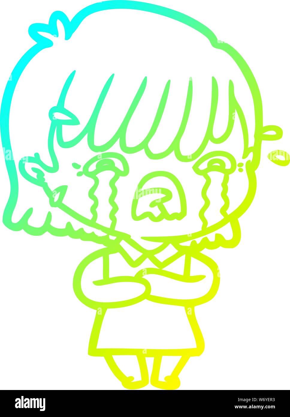 cold gradient line drawing of a cartoon girl crying Stock Vector Image ...