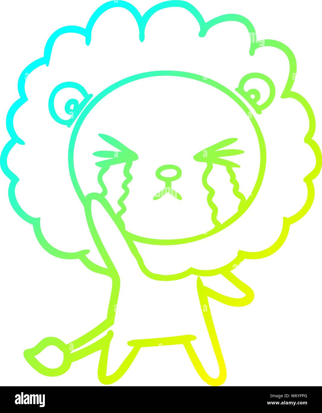 cold gradient line drawing of a cartoon crying lion Stock Vector Image ...