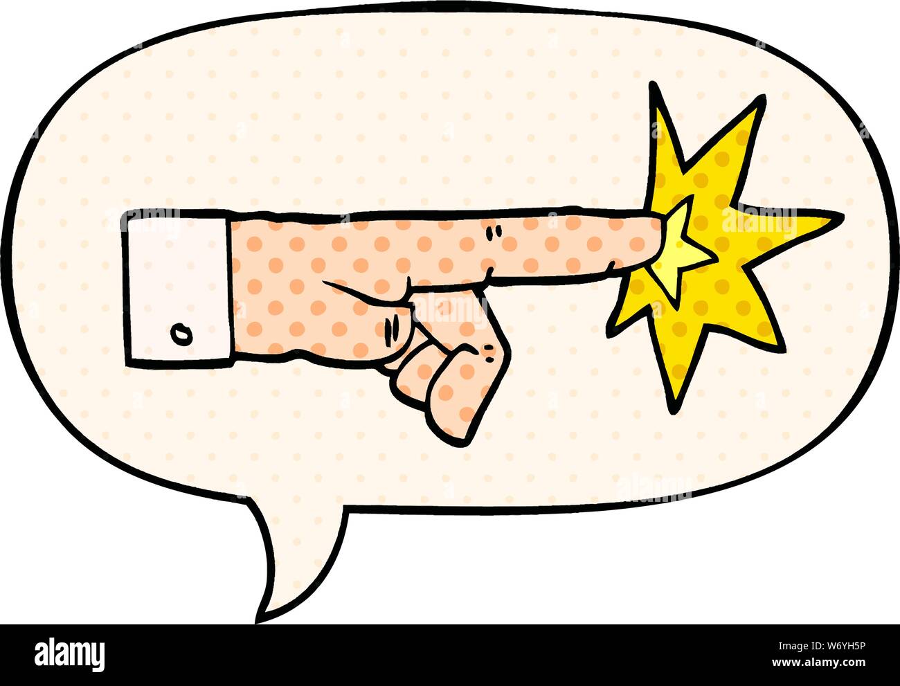 cartoon pointing hand with speech bubble in comic book style Stock ...