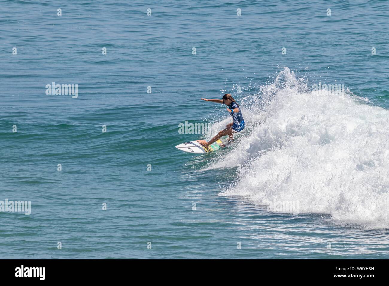 Serena Nava of the USA competing in the Vans US Open of Surfing 2019 ...