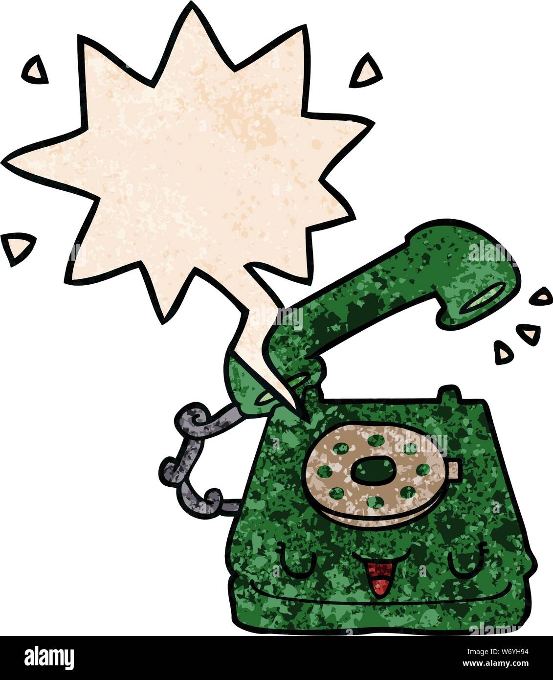 cute cartoon telephone with speech bubble in retro texture style Stock ...