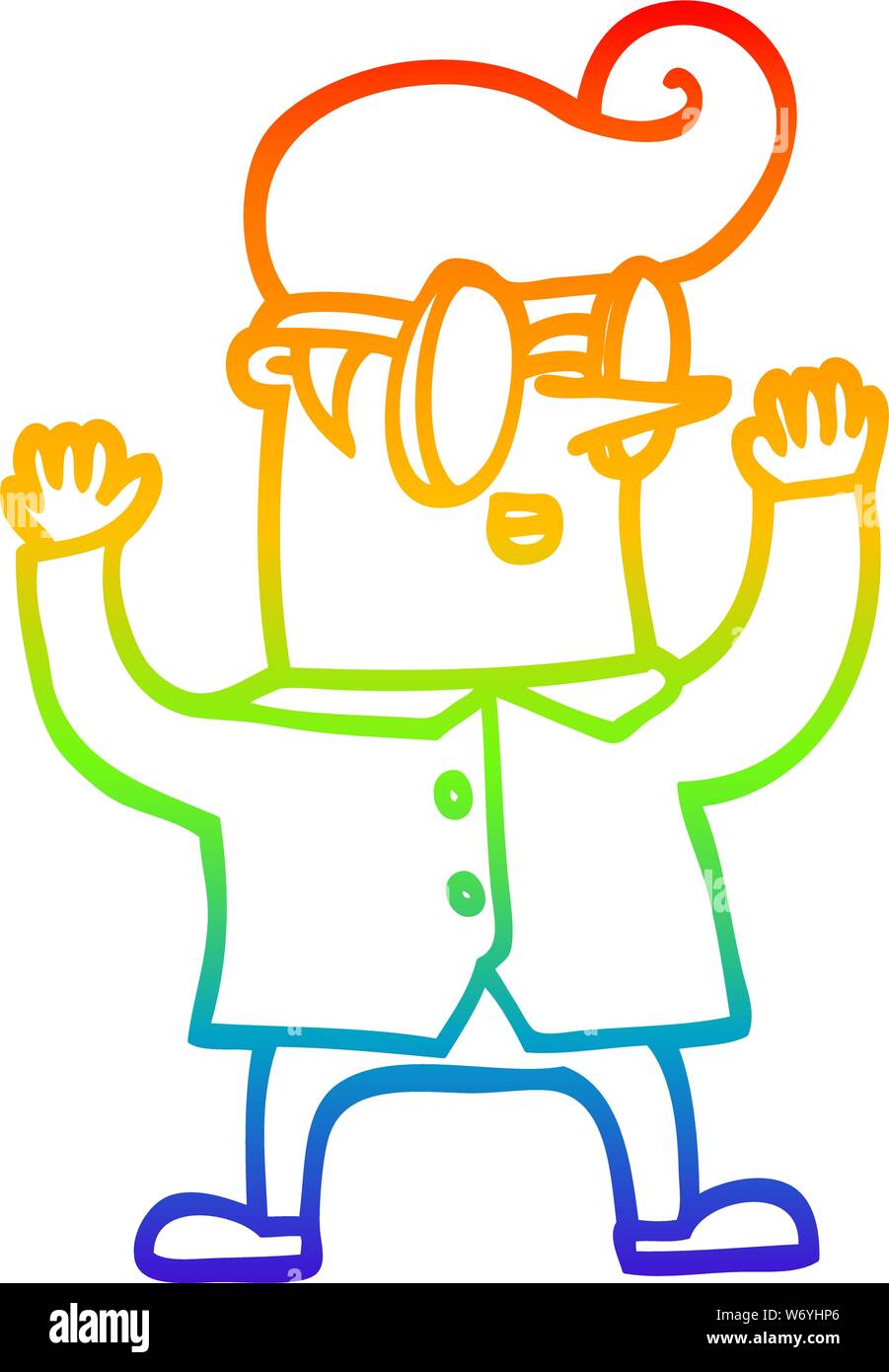 rainbow gradient line drawing of a cartoon nerd man Stock Vector Image ...