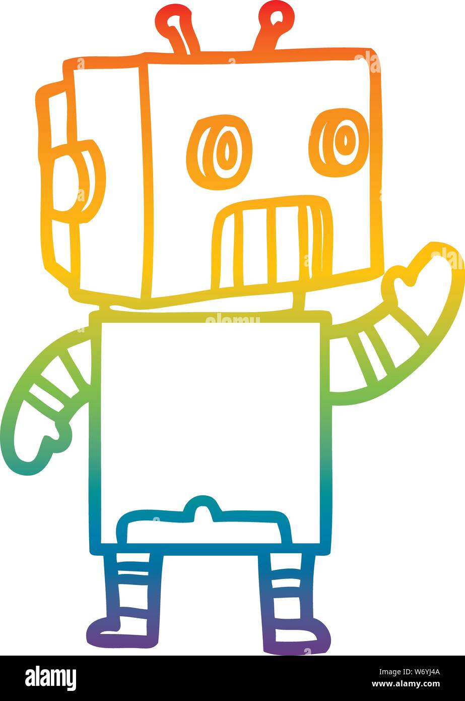 rainbow gradient line drawing of a cartoon robot Stock Vector Image ...