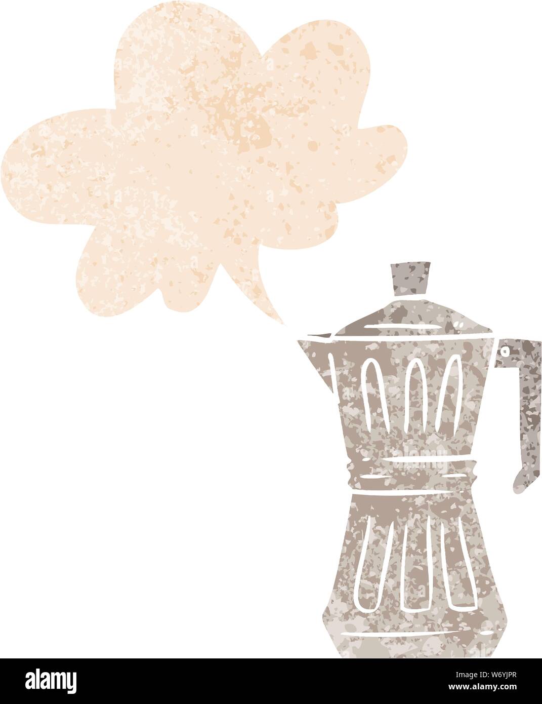 cartoon espresso maker with speech bubble in grunge distressed retro ...