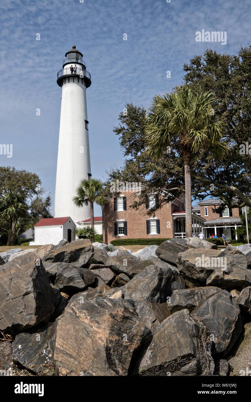 The St. Simons Lighthouse at Coupers Point along the Saint Simons Sound ...