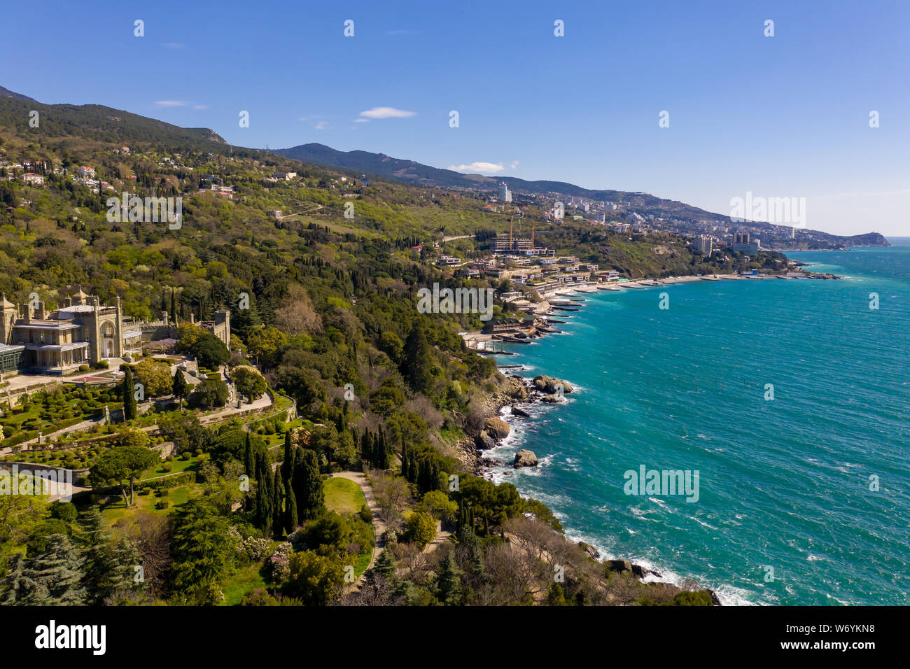 Panoramic aerial view of the Vorontsov Palace or the Alupka Palace on ...