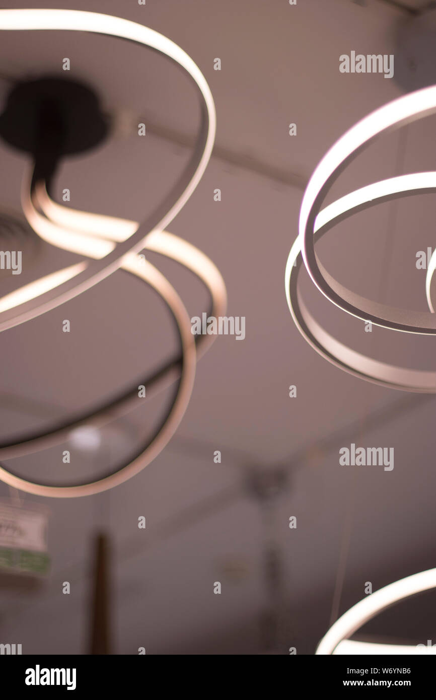 LED modern lights and bulbs on display in store lighting department ...