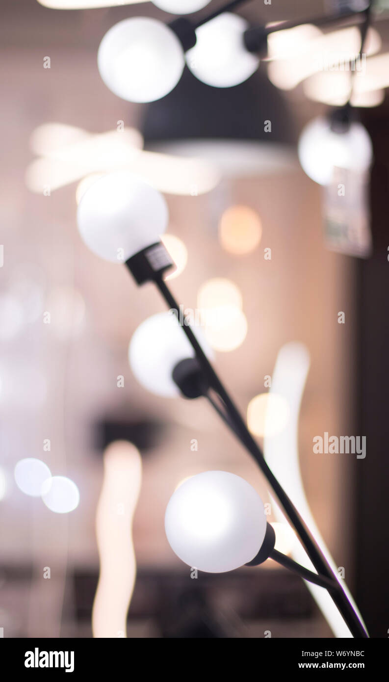 LED modern lights and bulbs on display in store lighting department ...