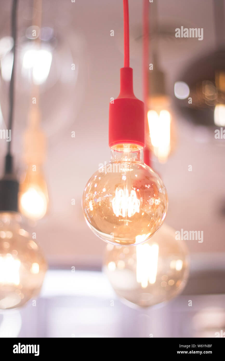 LED modern lights and bulbs on display in store lighting department ...