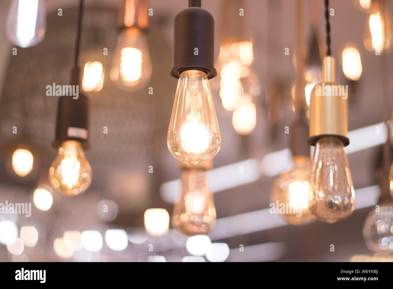 LED modern lights and bulbs on display in store lighting department ...