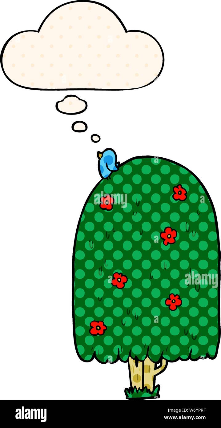 cartoon tall tree with thought bubble in comic book style Stock Vector ...