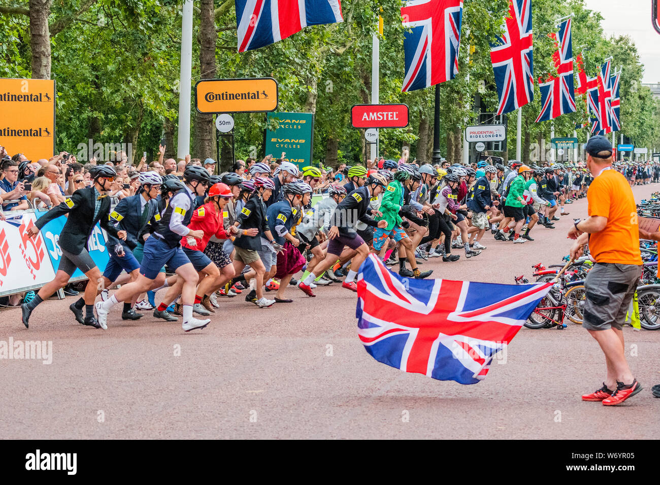 London, UK. 3rd August 2019. The Le Mans start - More than 500 riders ...