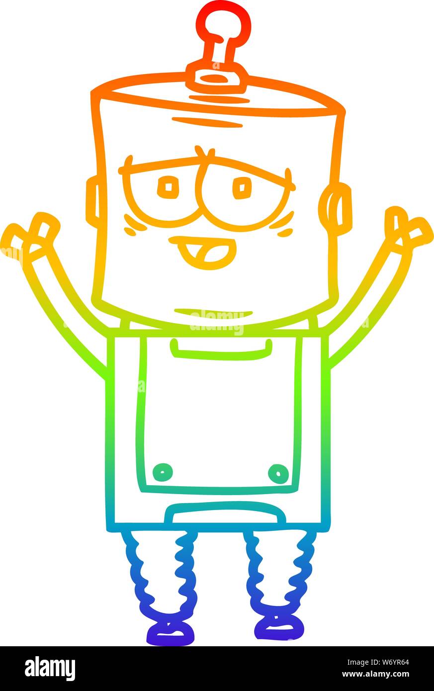 rainbow gradient line drawing of a cartoon robot Stock Vector Image ...
