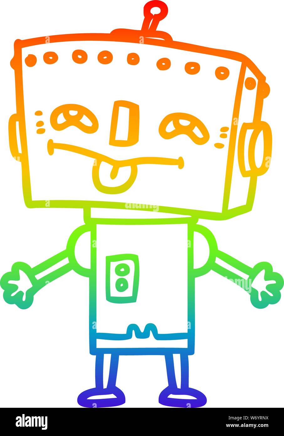 rainbow gradient line drawing of a cartoon robot Stock Vector Image ...