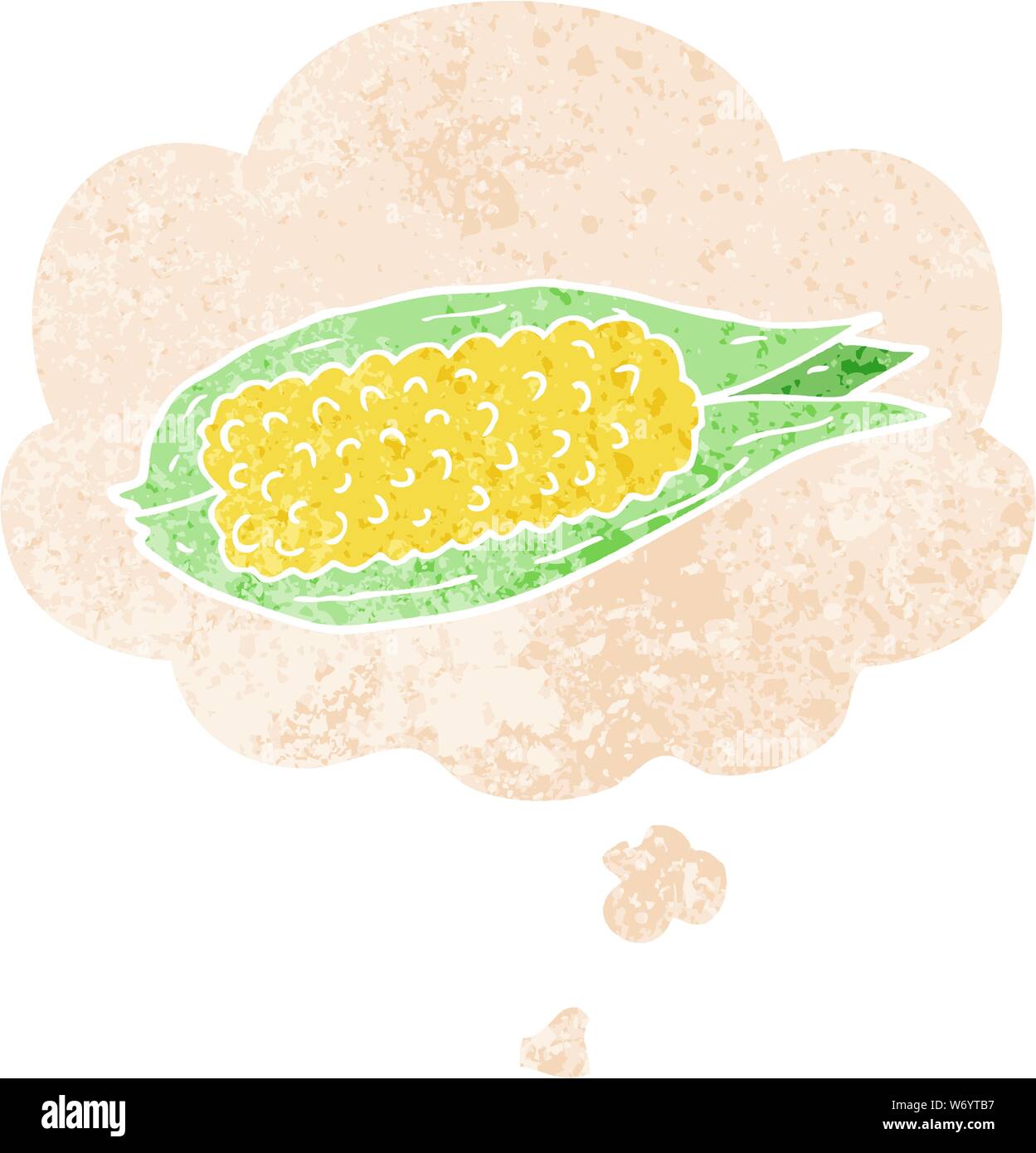 cartoon corn with thought bubble in grunge distressed retro textured ...