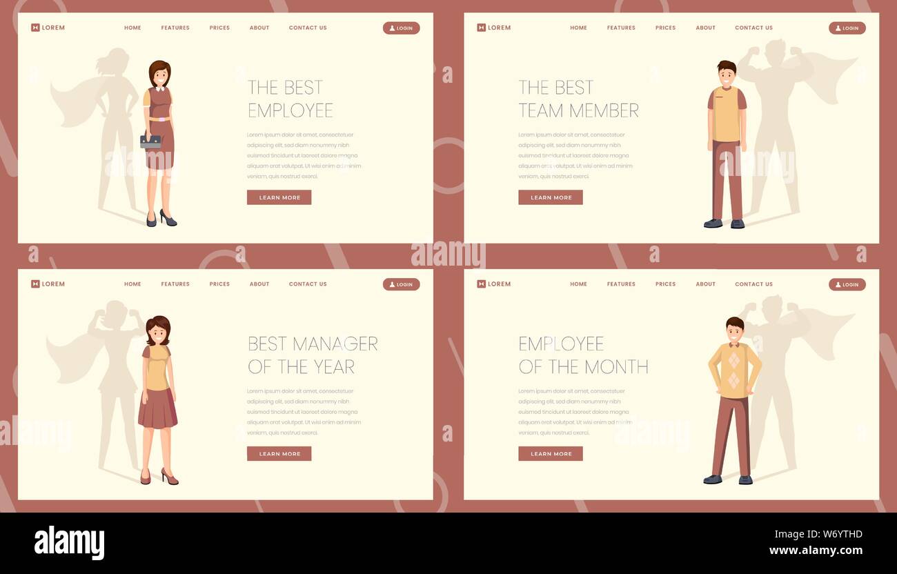 Best worker landing page vector template set. Super manager, employee ...