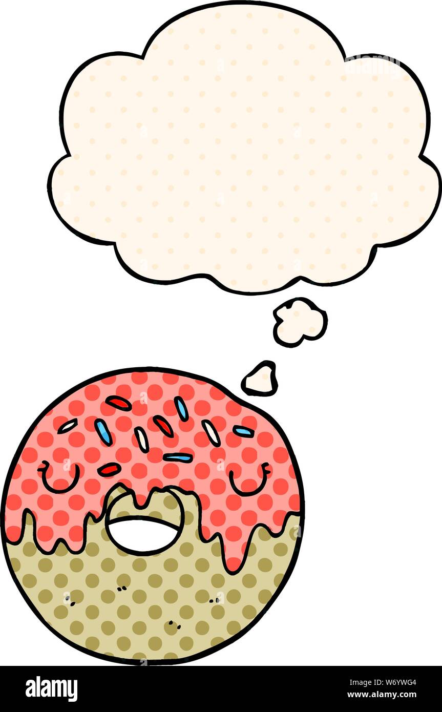 cartoon donut with thought bubble in comic book style Stock Vector ...