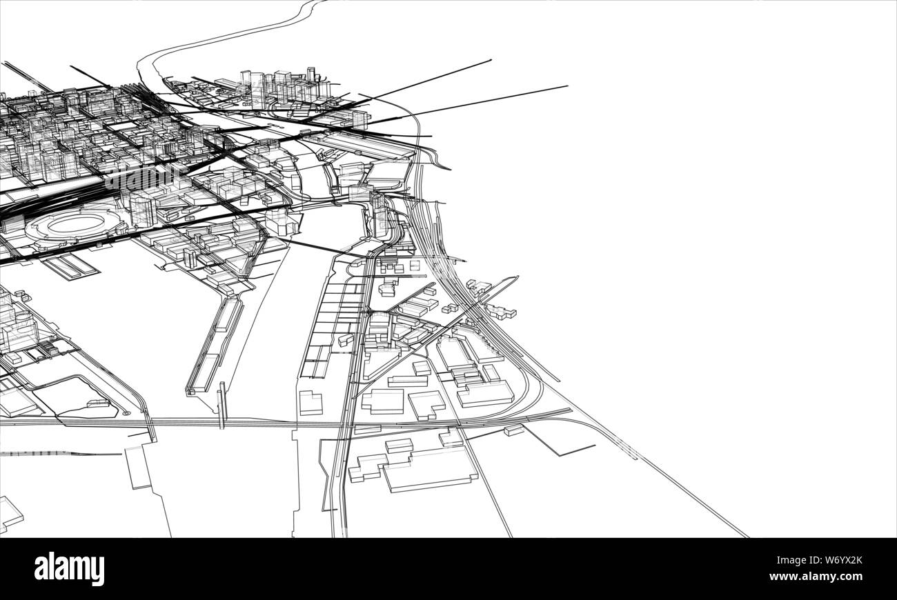 Outline city concept. Wire-frame style Stock Vector Image & Art - Alamy