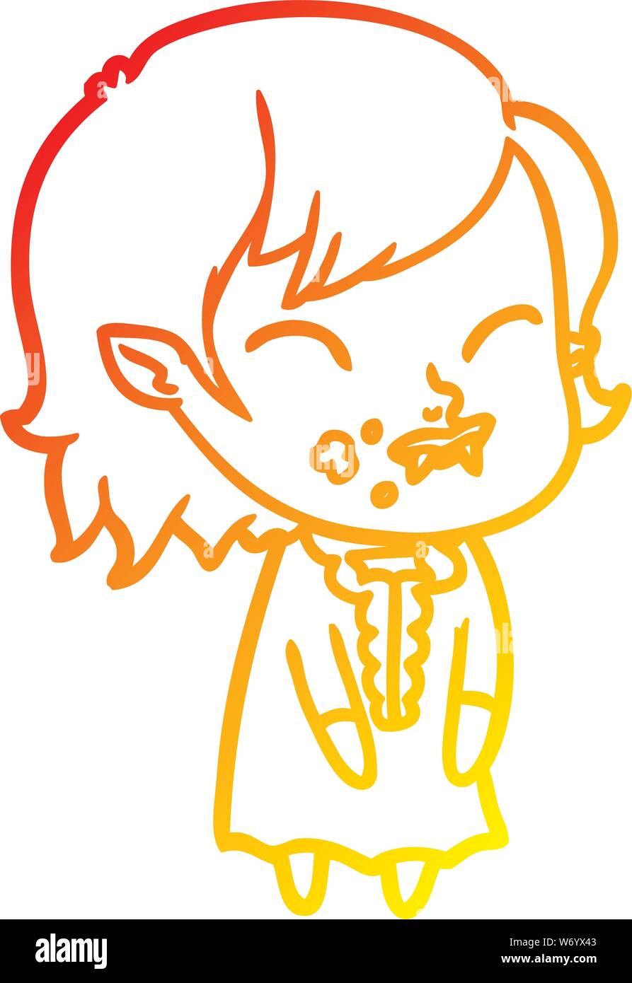 warm gradient line drawing of a cartoon vampire girl with blood on ...