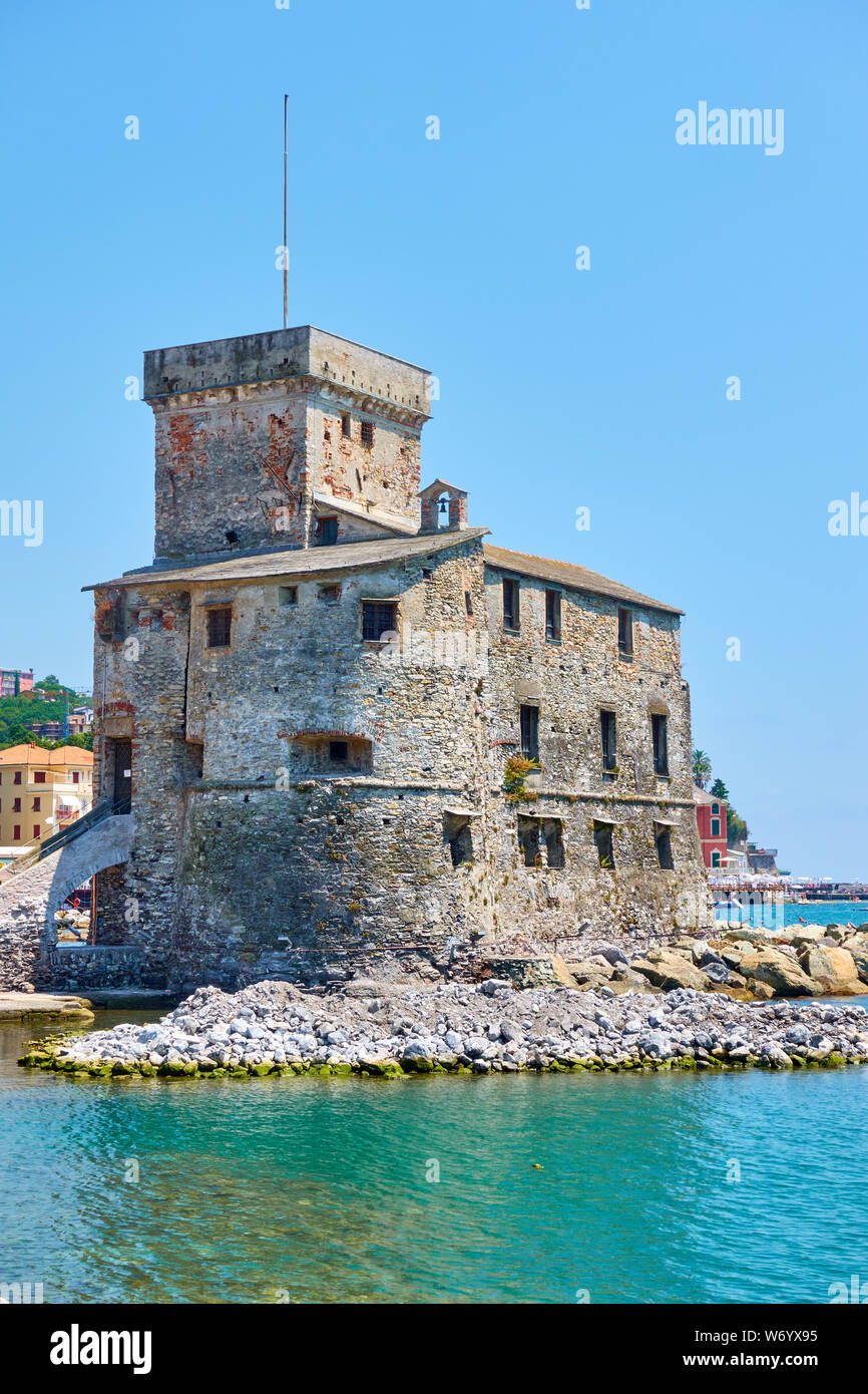 Medieval Rapallo Castle by the sea in Rapallo, Genoa, Italy Stock Photo ...