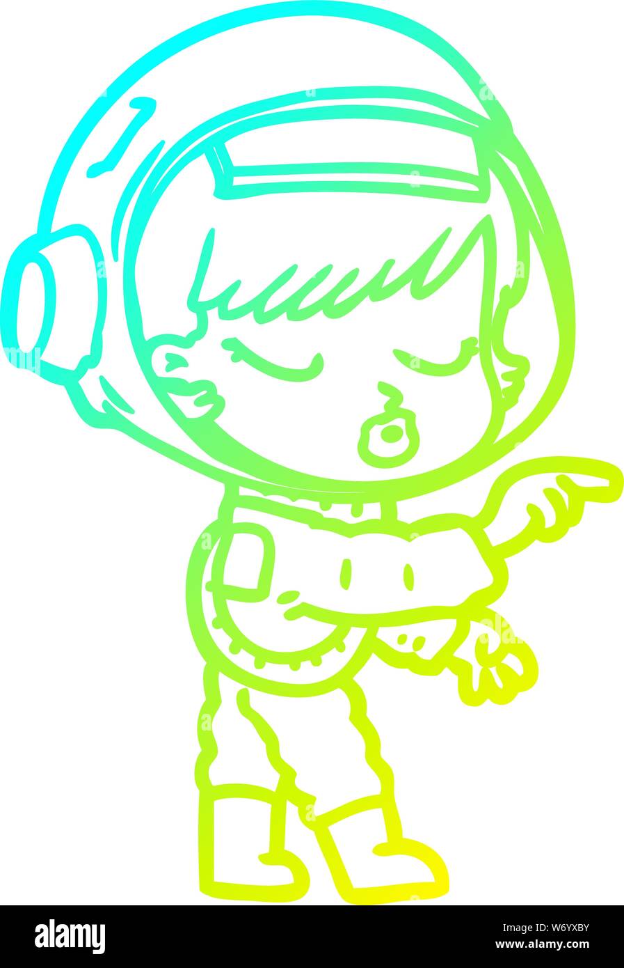 cold gradient line drawing of a cartoon pretty astronaut girl pointing ...