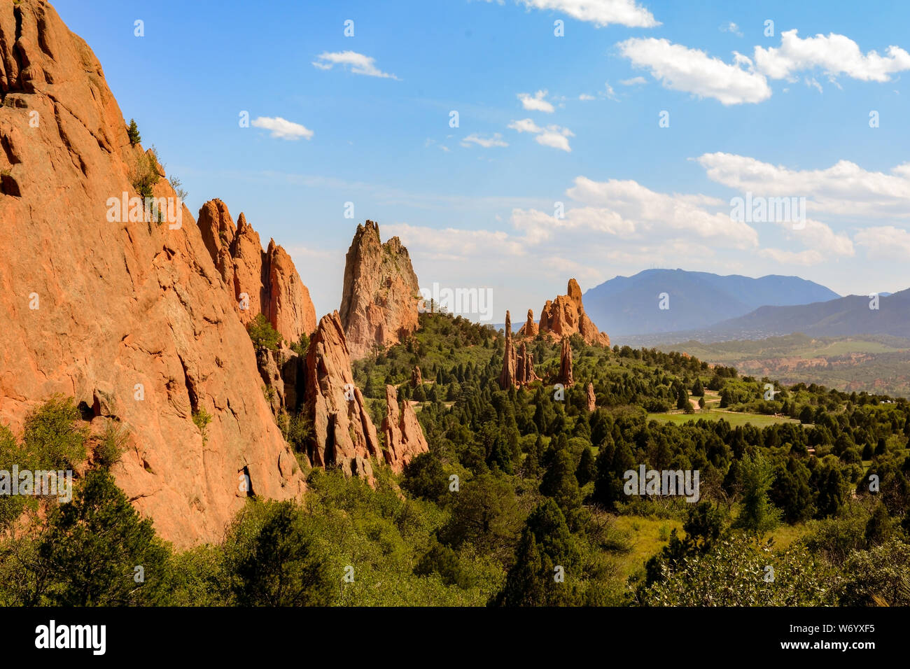 Wide angle landscape of desert, national park with rocky mountains ...