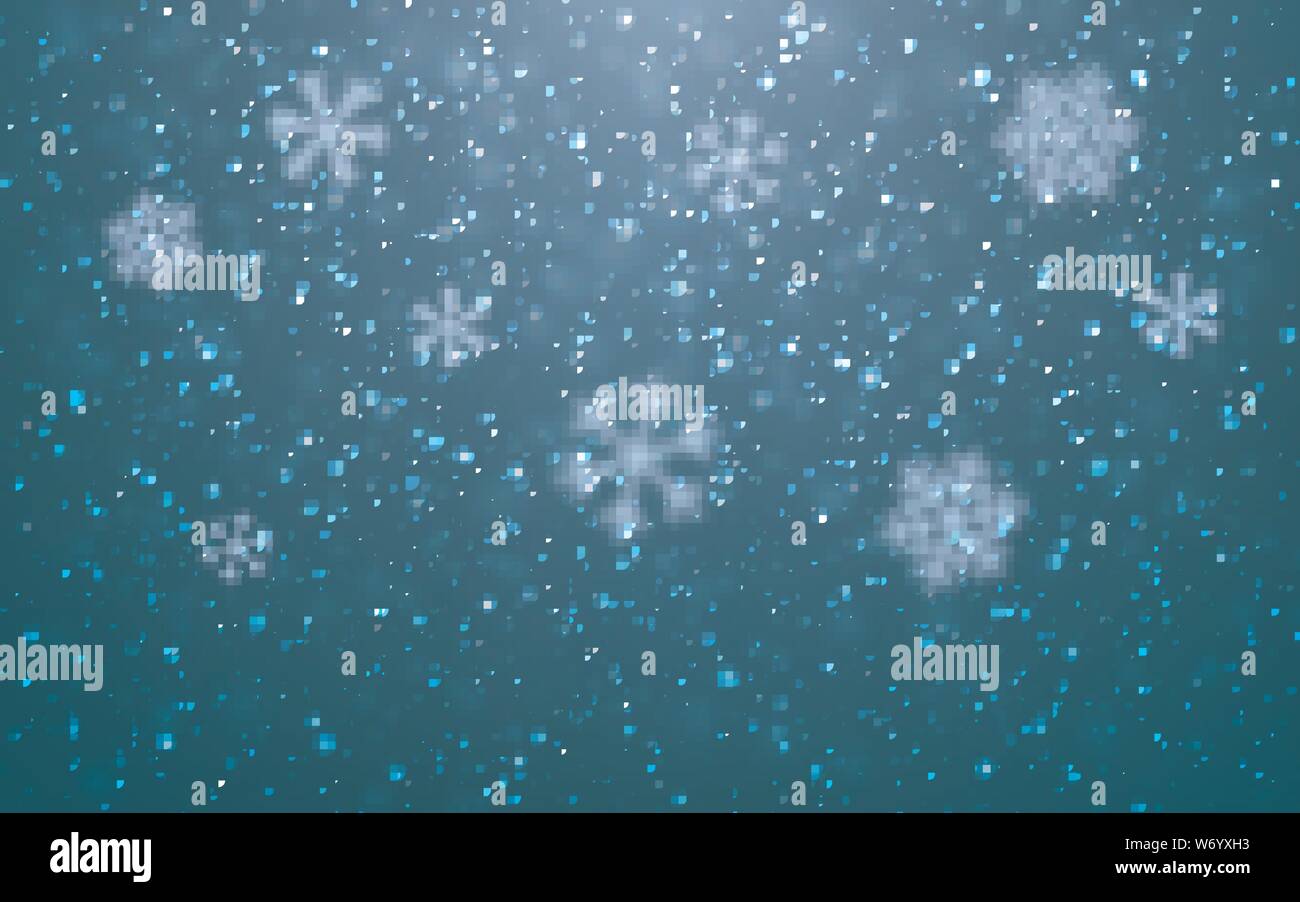 Christmas snow. Falling snowflakes on blue background. Snowfall. Vector ...