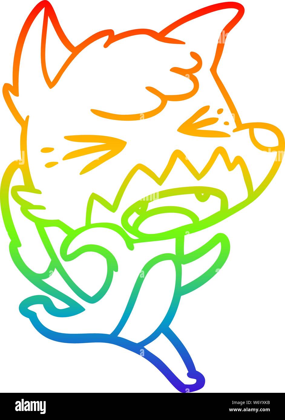 rainbow gradient line drawing of a angry cartoon fox running Stock ...