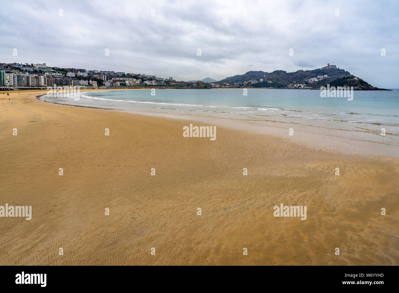 La Concha beach a low tide winter day, San Sebastian, Basque Country ...