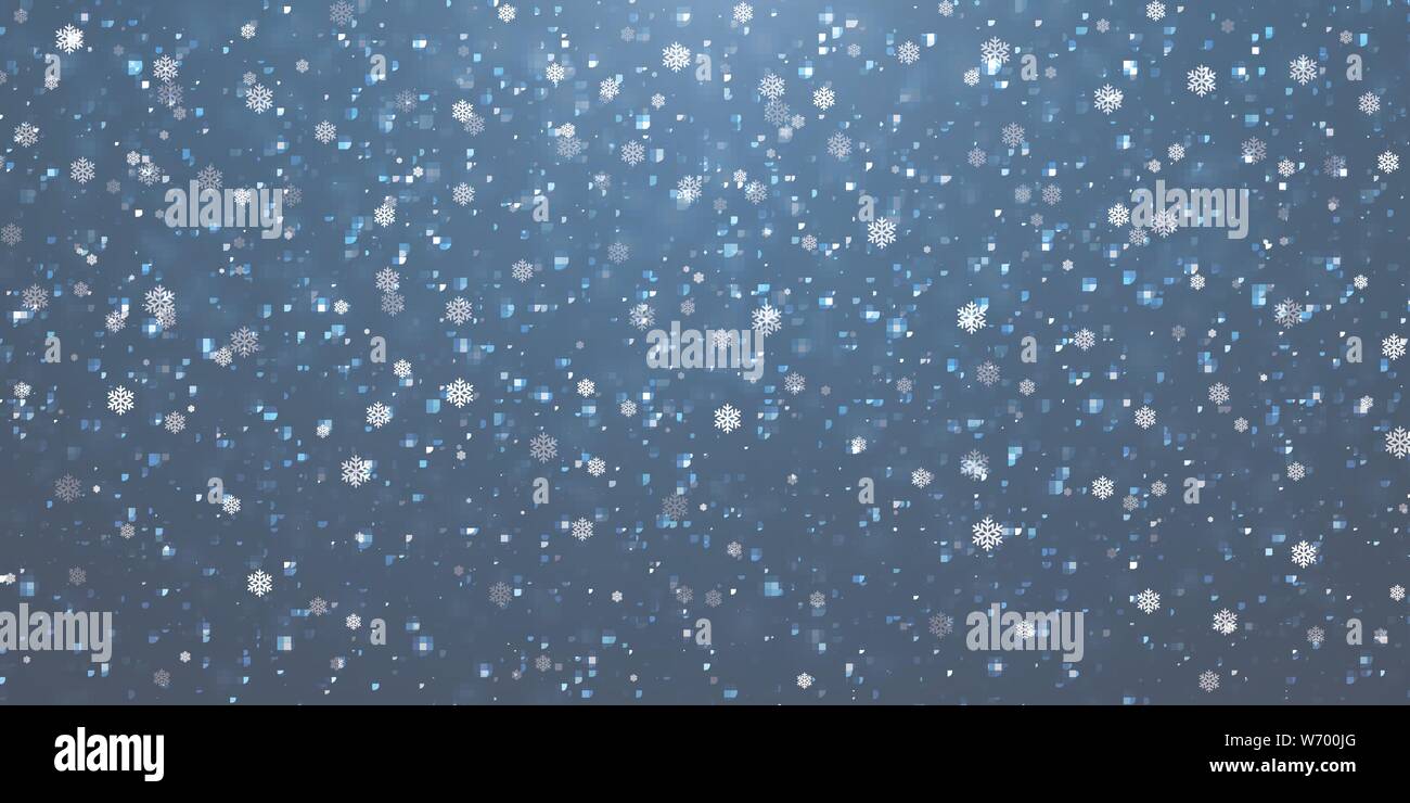 Christmas snow. Falling snowflakes on blue background. Snowfall. Vector ...