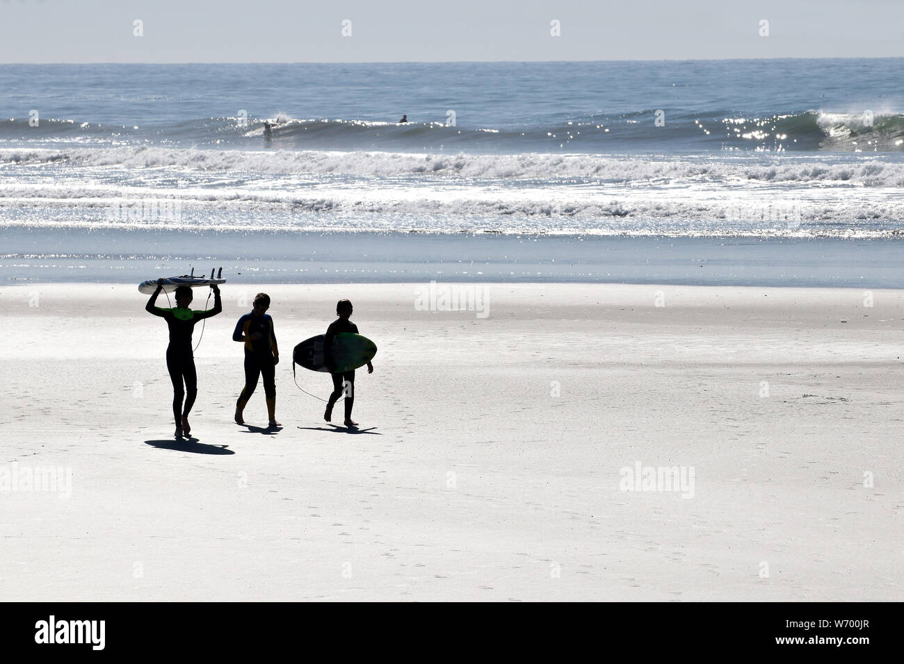Kids surfing and beach fun Stock Photo - Alamy