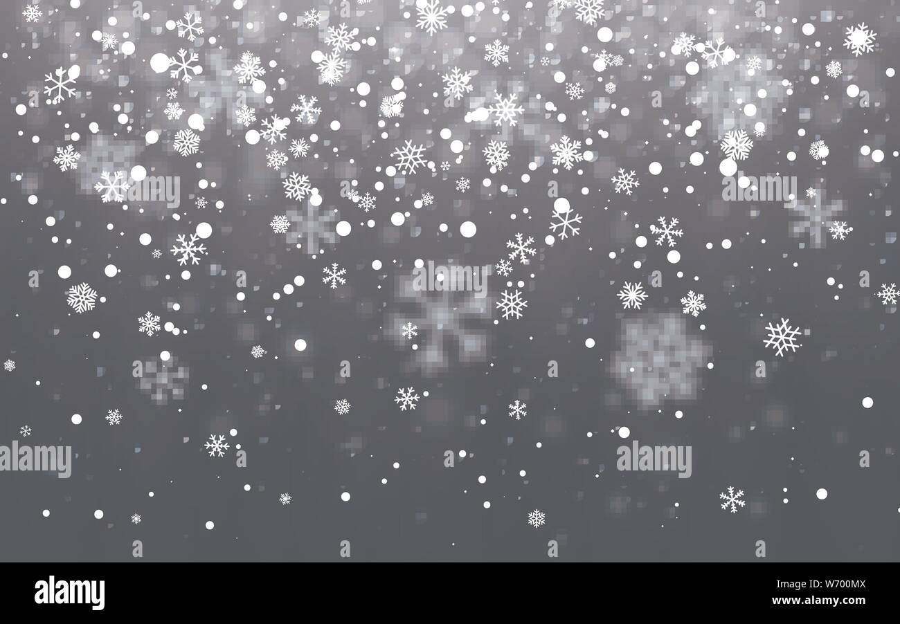 Christmas snow. Falling snowflakes on dark background. Snowfall. Vector ...