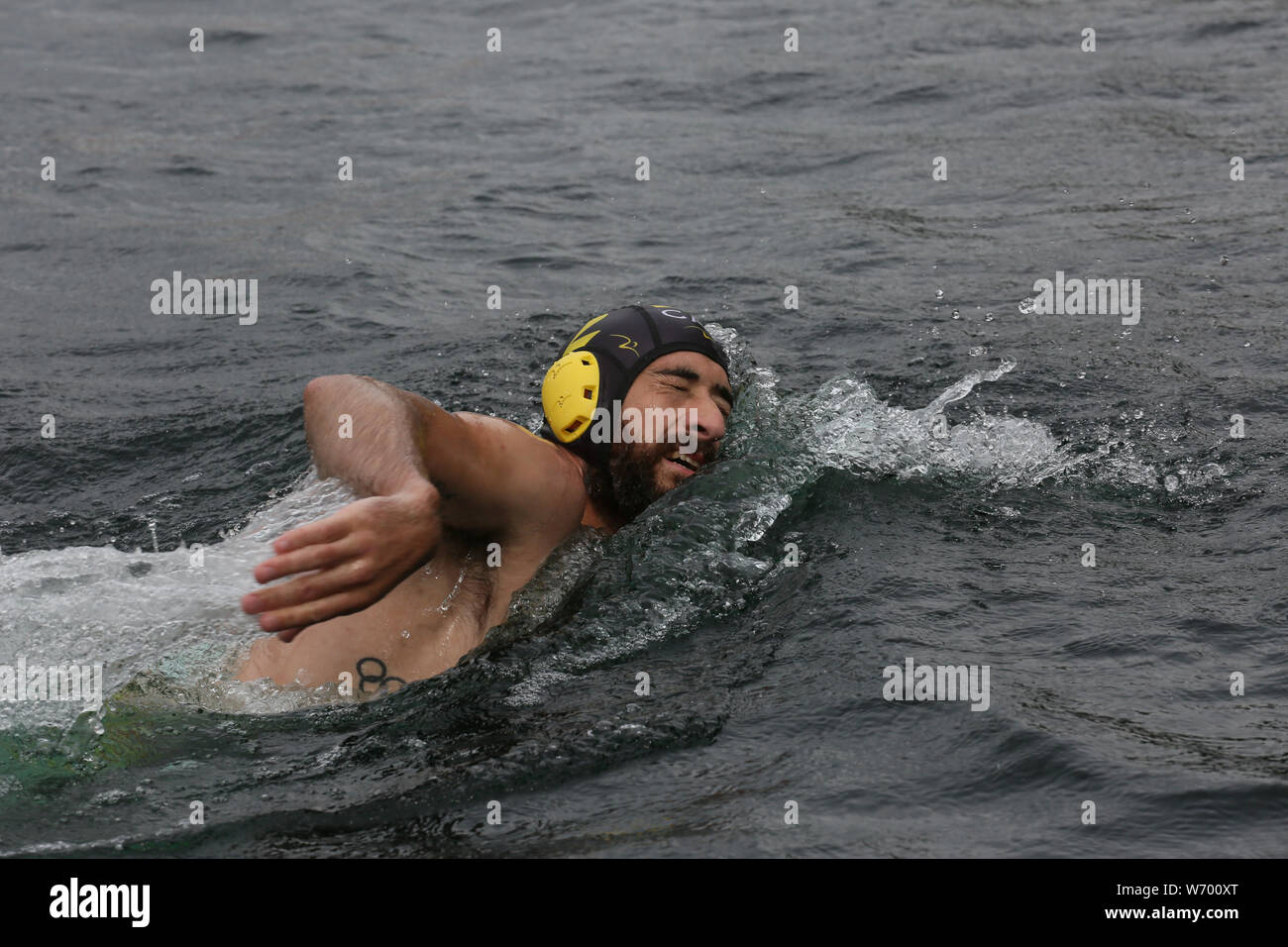 Salford, 3rd August, 2019. Ciaran James, a British water polo player ...