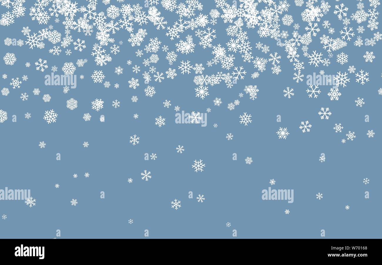 Christmas snow. Falling snowflakes on blue background. Snowfall. Vector ...