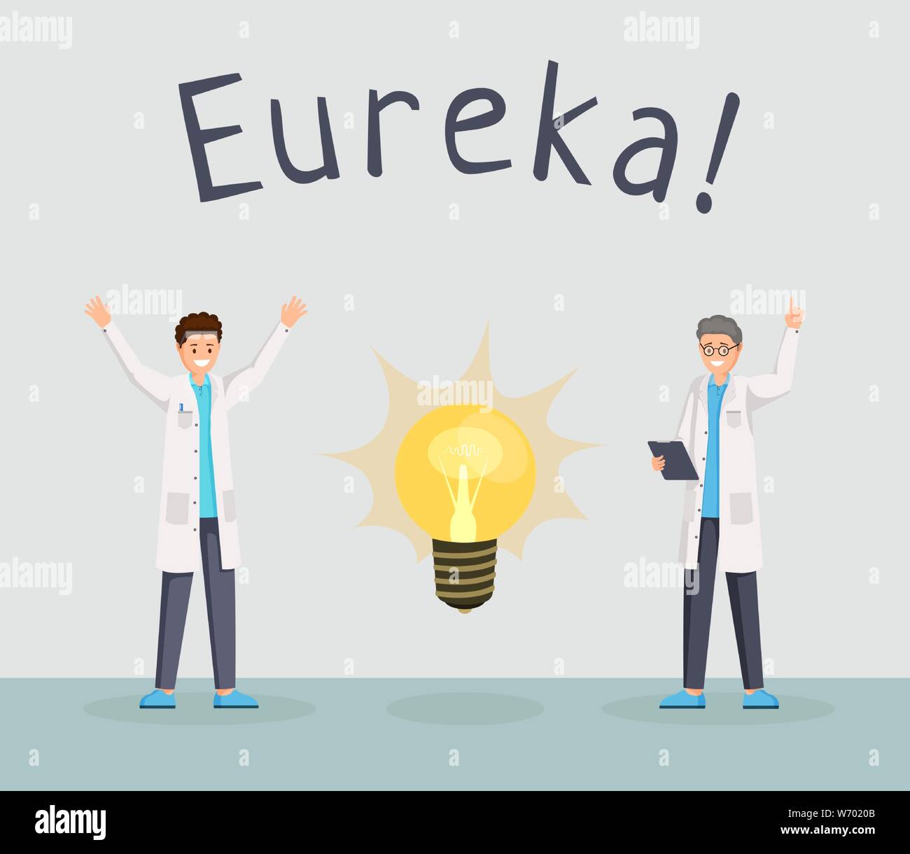 Scientists discovery vector banner template. Happy researchers ...