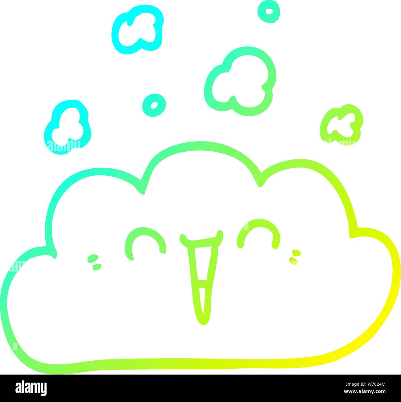 cold gradient line drawing of a cartoon happy cloud Stock Vector Image ...