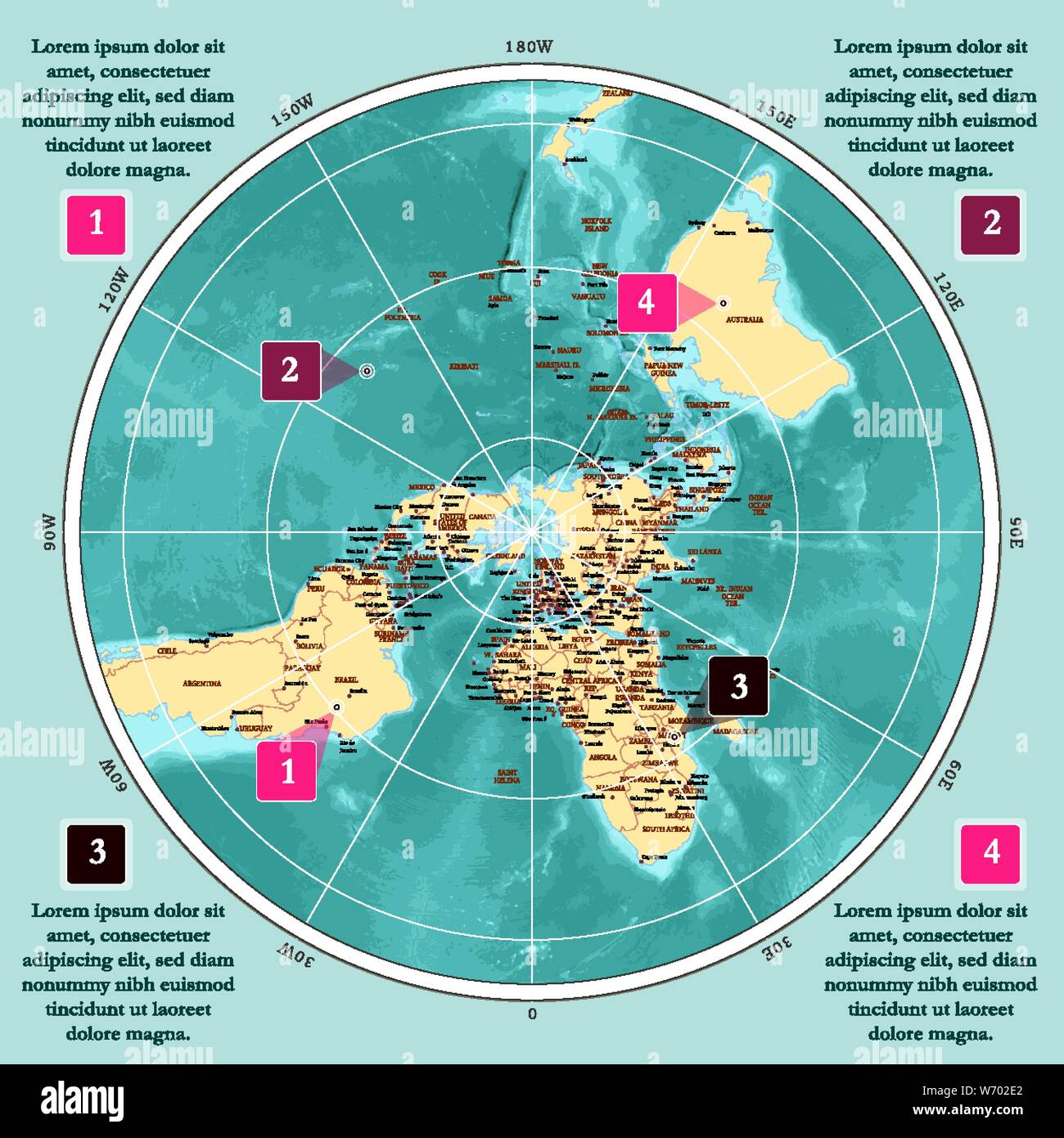 World map in polar projection Stock Vector Image & Art - Alamy