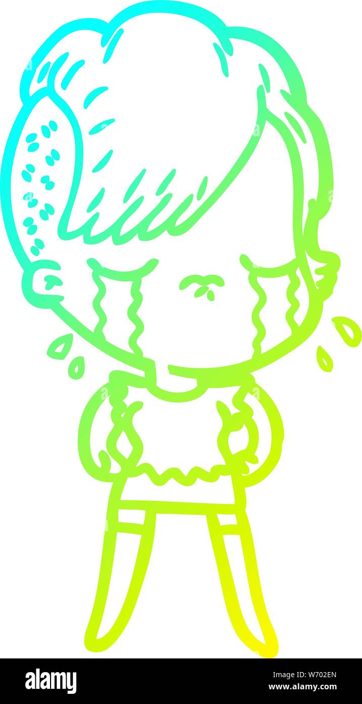 cold gradient line drawing of a cartoon crying girl Stock Vector Image ...
