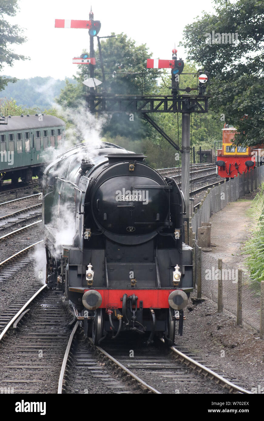 West Country class preserved steam locomotive 34027 Taw Valley entering ...