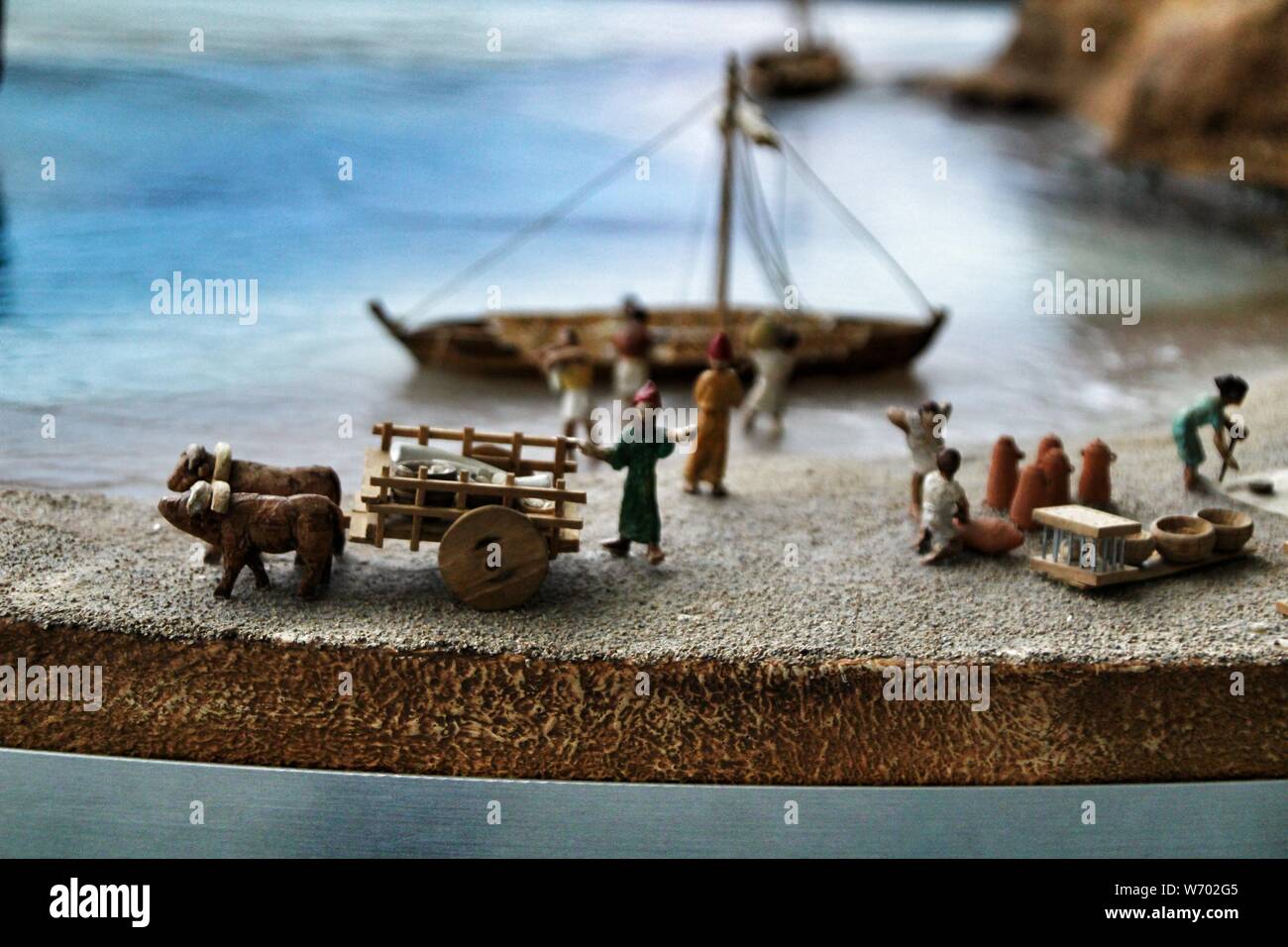 Cartagena, Murcia, Spain- July 27, 2019: Miniature roman figurines ...