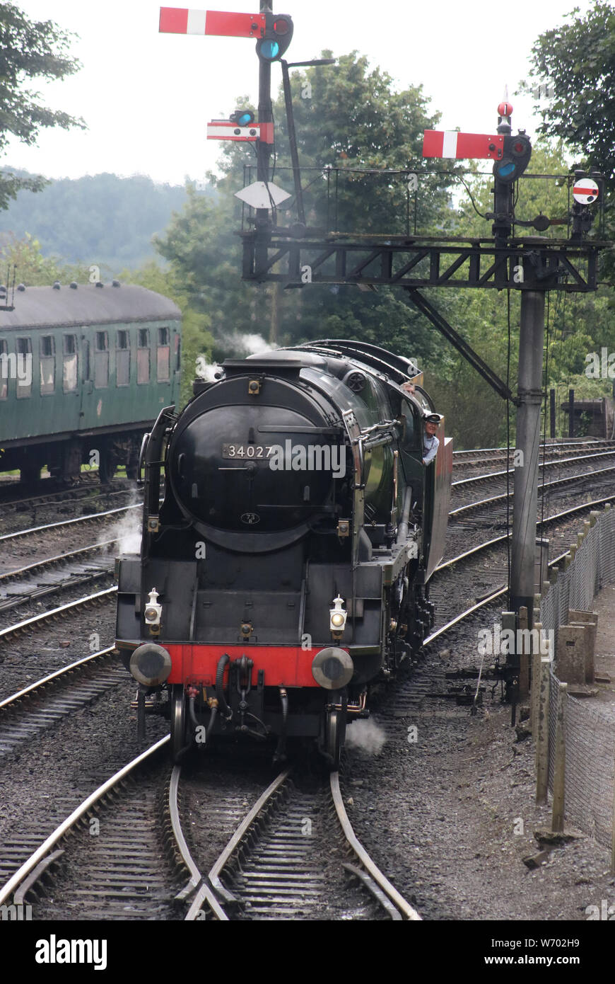 West Country class preserved steam locomotive 34027 Taw Valley entering ...